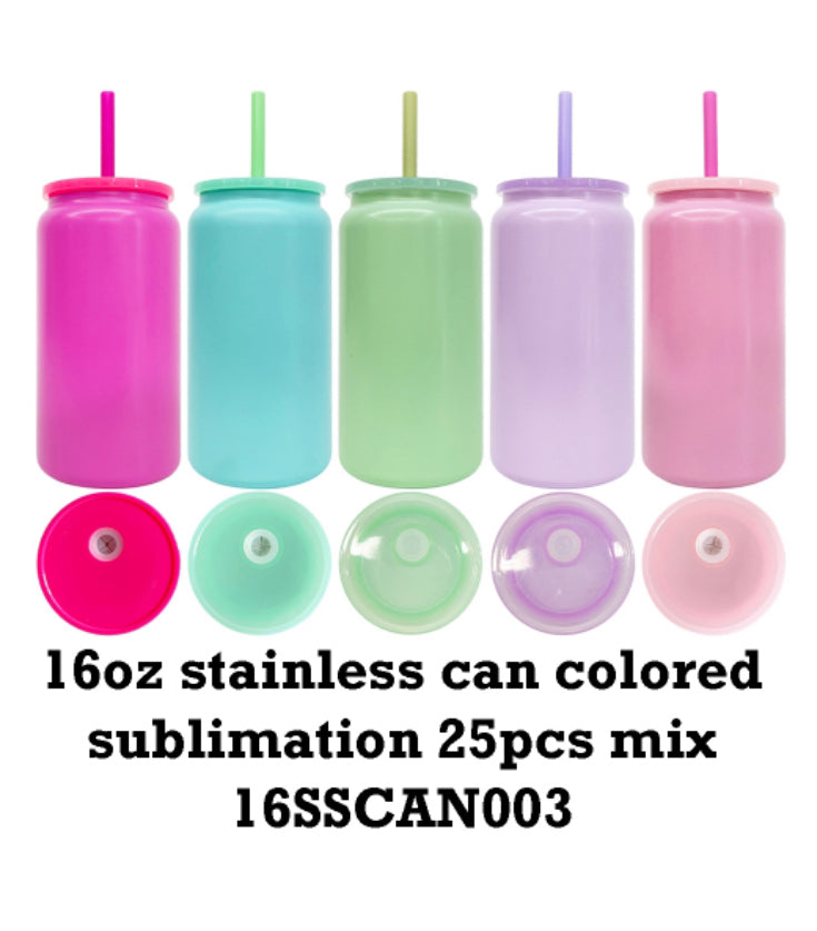 16 Oz Matte Sublimatable Candy Stainless Steel Can